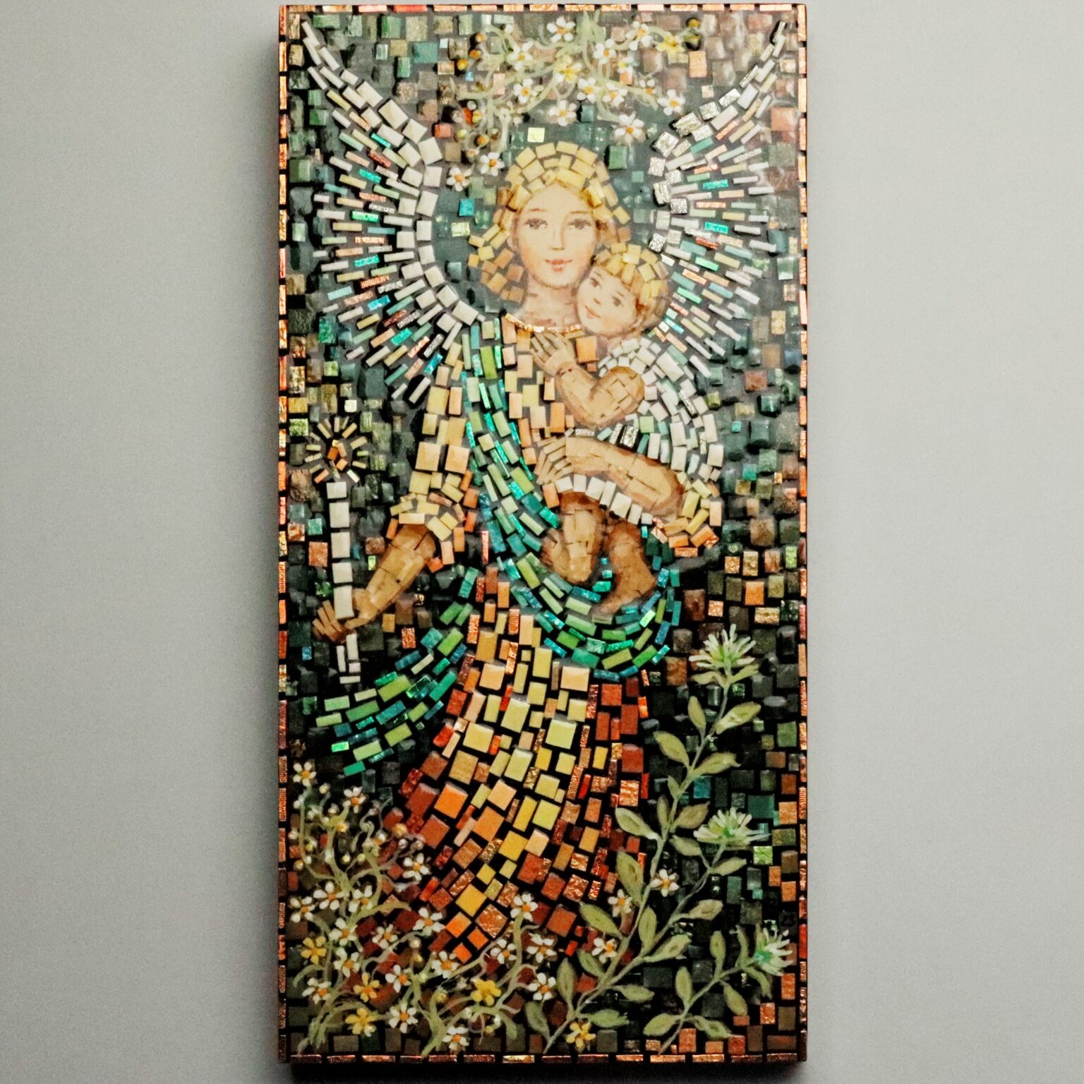 Mosaic - Angel with a child in her arms and a candle - Bombkarnia